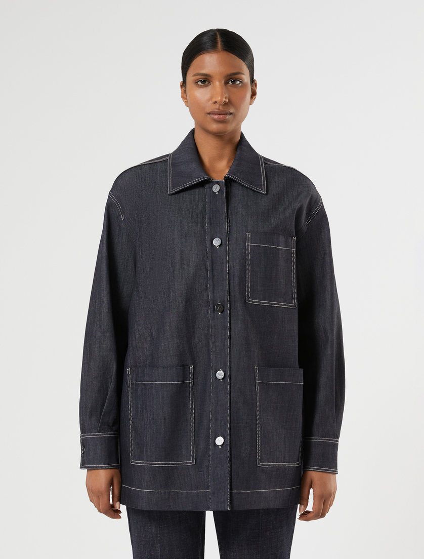 Stretch cotton jacket, navy | Marina Rinaldi
